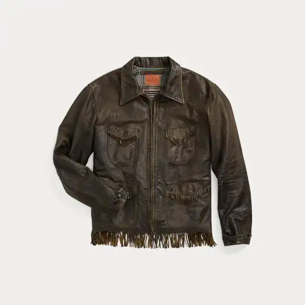 Ralph Lauren Fringe Leather Jacket In Dark Chocolate - 30% Off